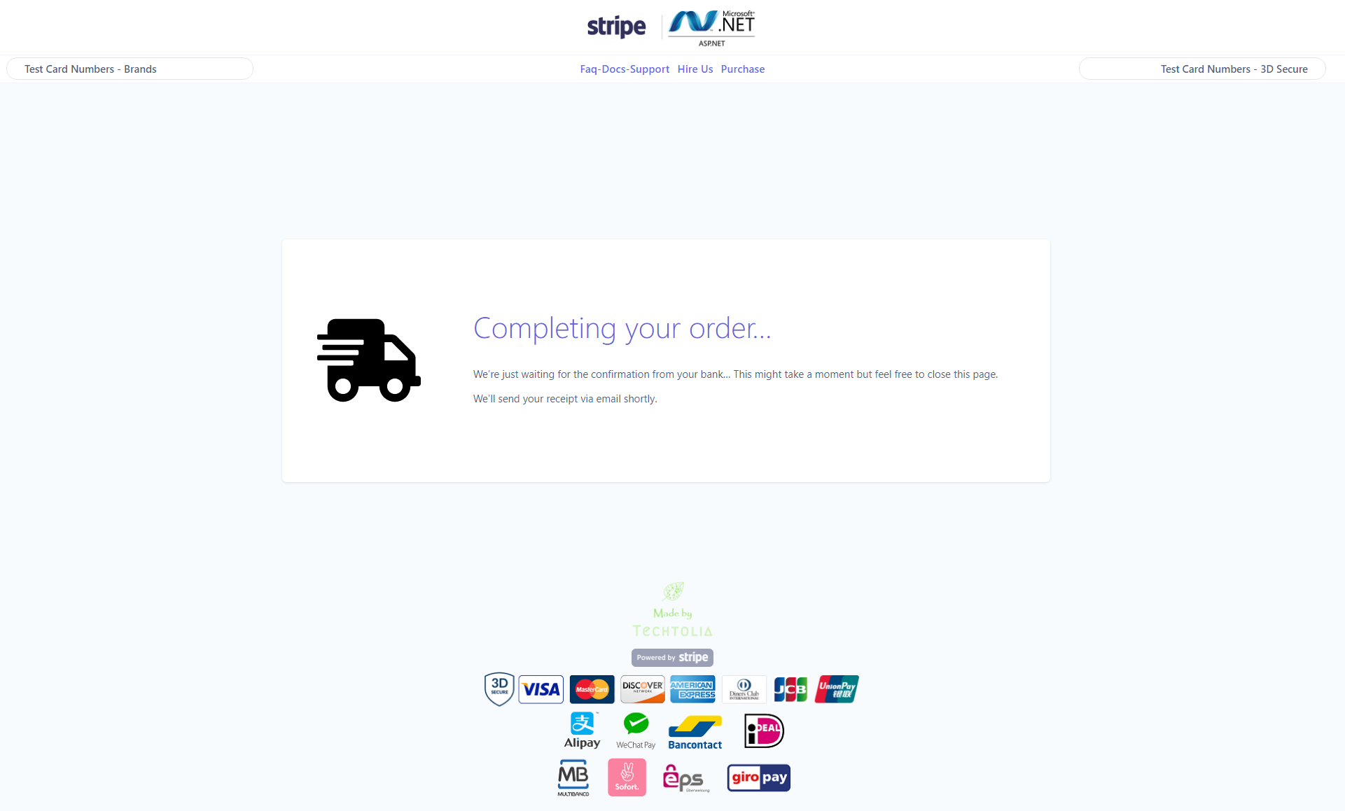 Stripe Checkout in ASP.NET Web Forms Application built with C# and JavaScript by Techtolia